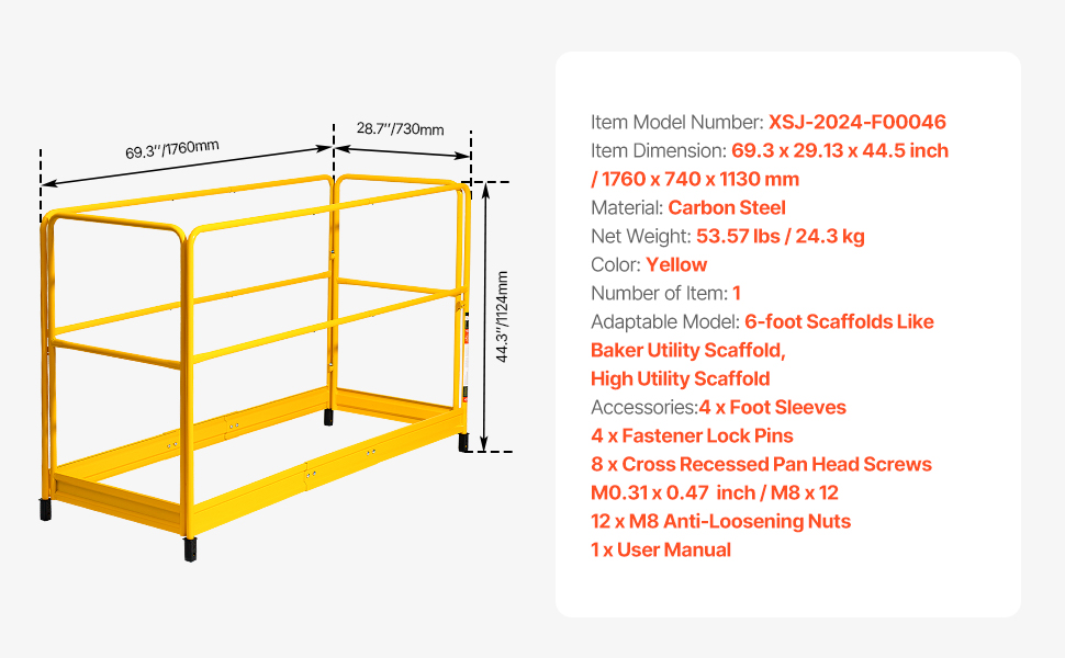 VEVOR 6ft Scaffolding Safety Guard Rail System For Baker Scaffolding ...