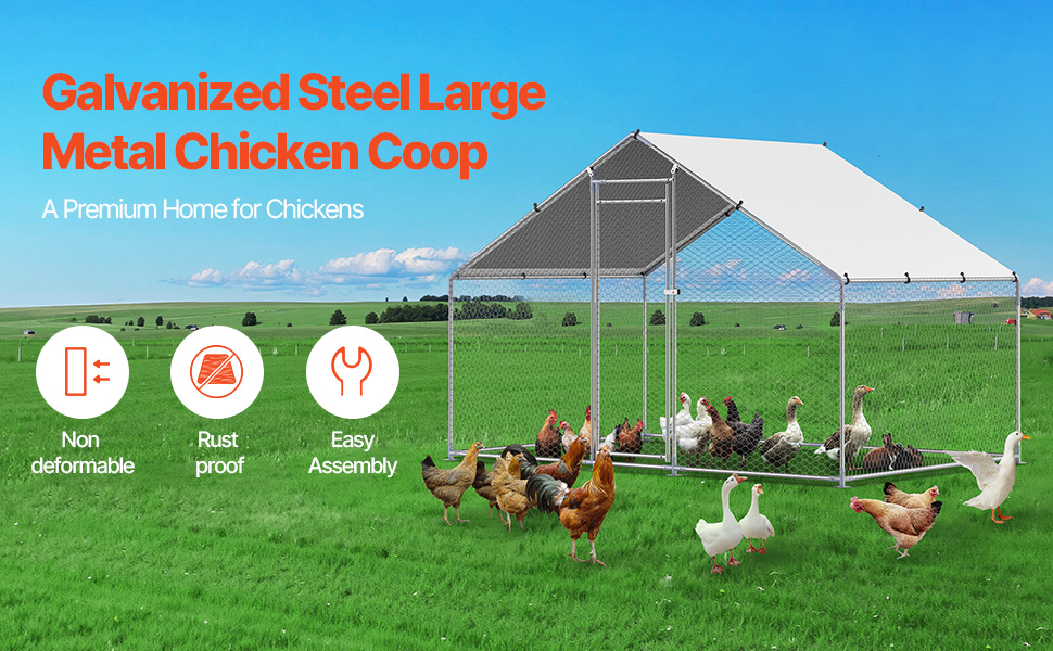 Metal Chicken Coop 9.8x6.5x6.5ft Walk-in Chicken Run with Cover Spire ...