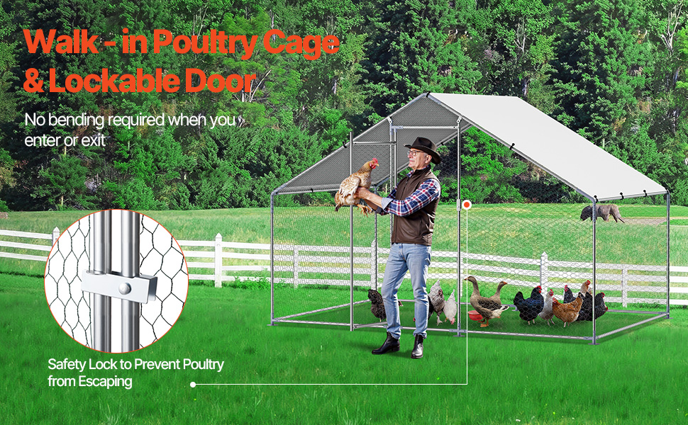 VEVOR Metal Chicken Coop 9.8x6.5x6.5ft Walk-in Chicken Run with Cover ...