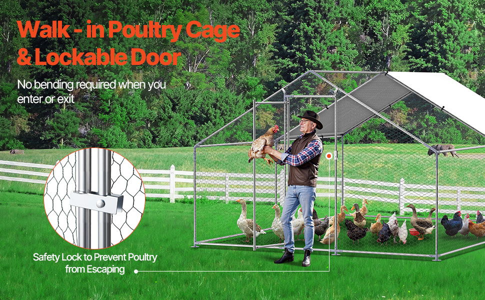 Metal Chicken Coop 9.8x13.1x6.5 ft Walk-in Chicken Run with Cover Spire ...