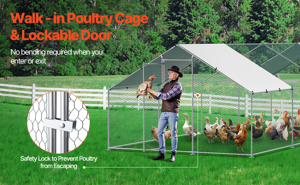 Metal Chicken Coop 9.8x26.2x6.5 ft Walk-in Chicken Run with Cover Spire ...