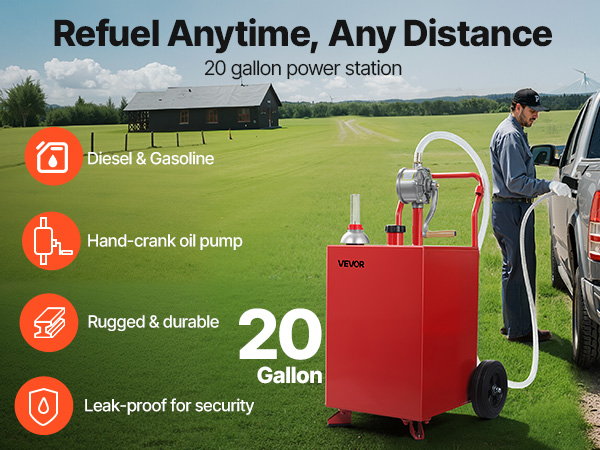 VEVOR 20 Gallon Fuel Caddy Gasoline & Diesel Fuel Tank with Manual Pump ...