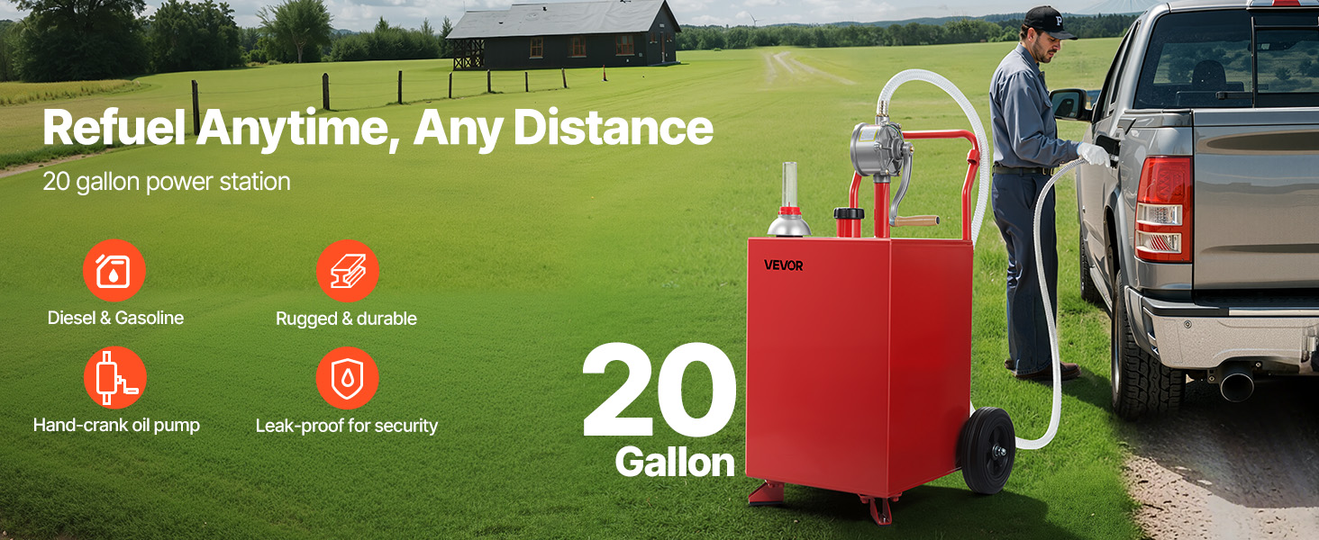 VEVOR 20 Gallon Fuel Caddy Gasoline & Diesel Fuel Tank with Manual Pump ...
