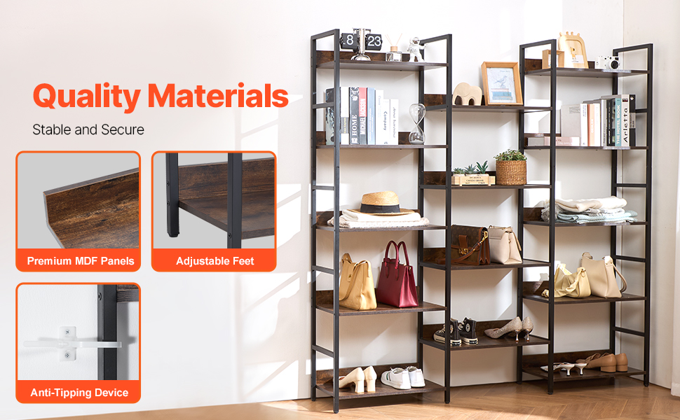 Metal Bookshelf Rustic Bookshelf 14-Tier for Living room Bedroom ...