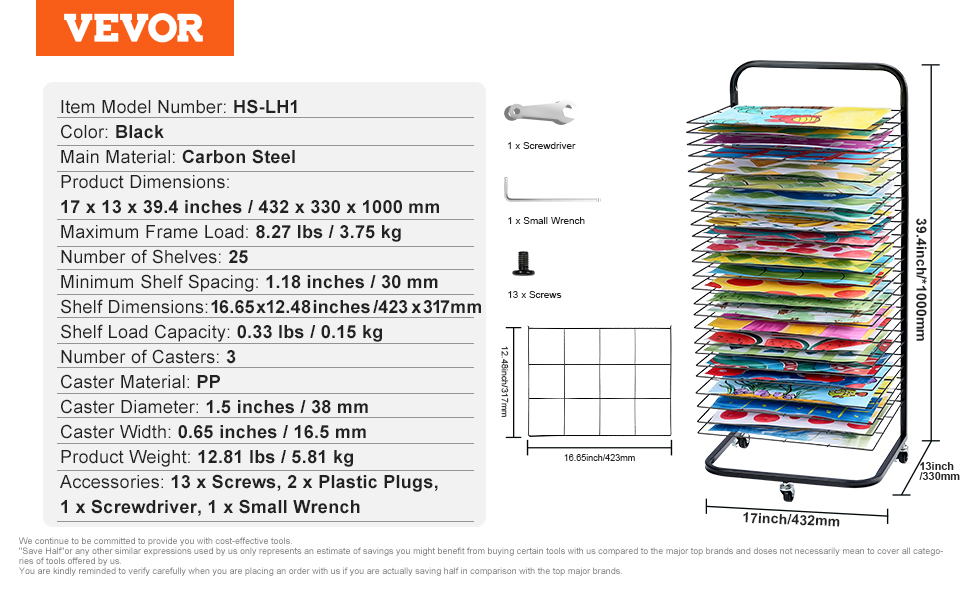 VEVOR Art Drying Rack 25 Removable Shelves Paint Drying Rack With ...