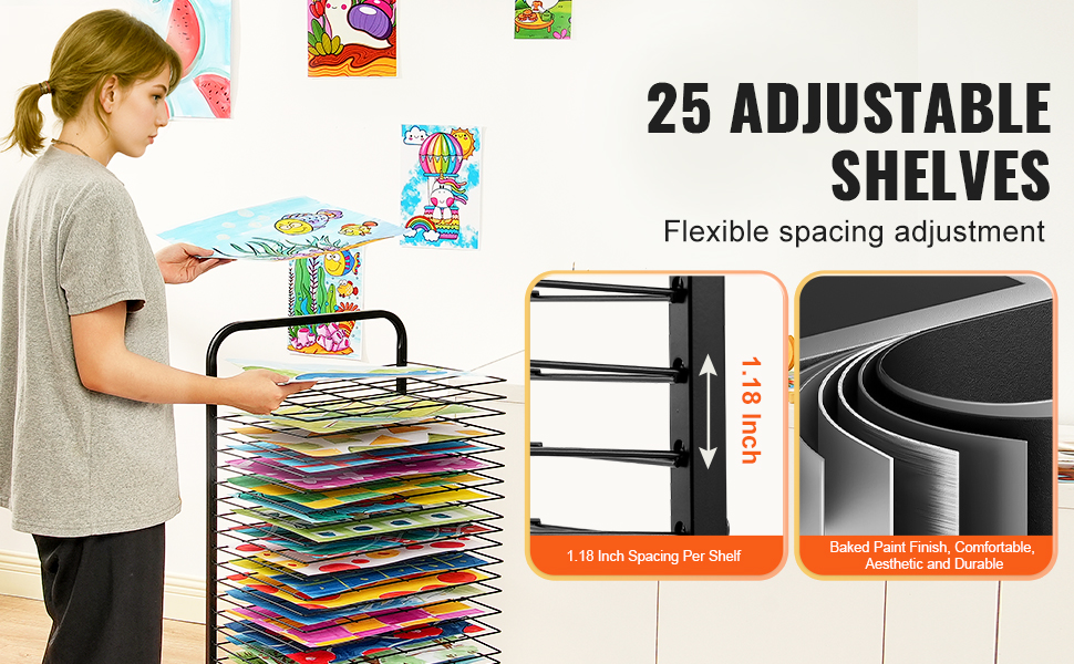 VEVOR Art Drying Rack 25 Removable Shelves Paint Drying Rack With ...