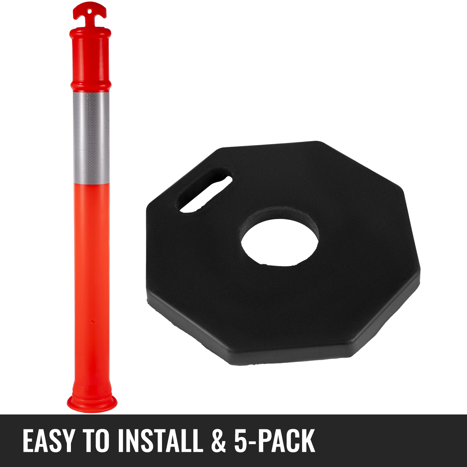 VEVOR 5Pack Delineator Posts 44 Inch Height, Orange PE Delineator Post ...