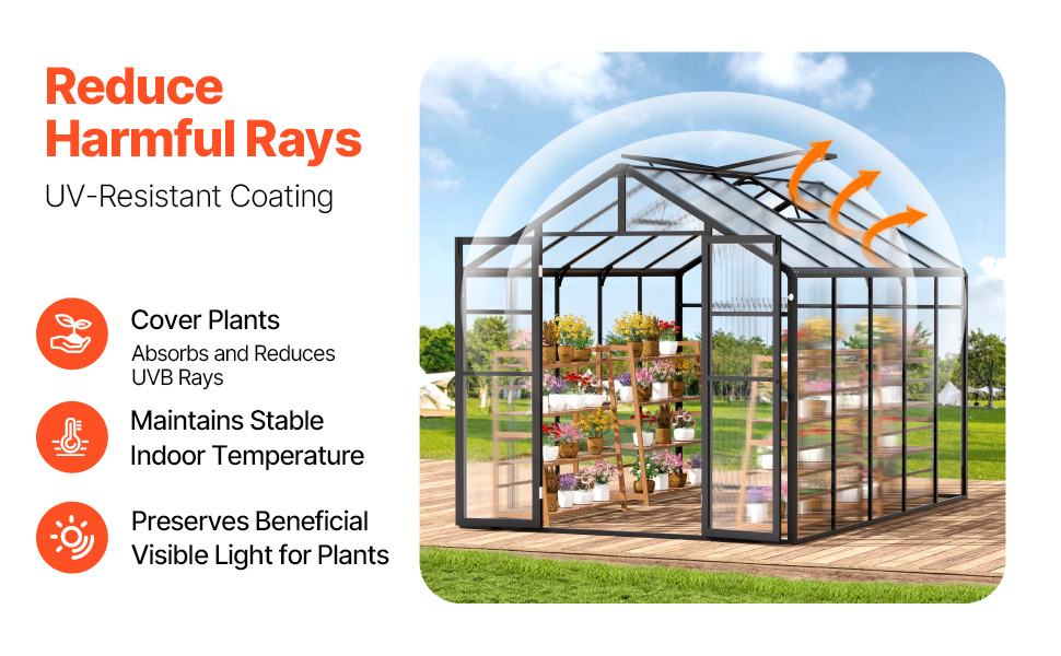 VEVOR Polycarbonate Greenhouse 8 x 10 Ft Outdoor Walk-in Greenhouse for ...