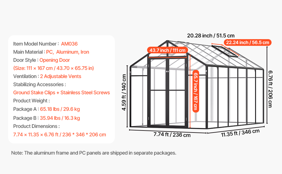 VEVOR Polycarbonate Greenhouse 8 x 12 Ft Outdoor Walk-in Greenhouse for ...