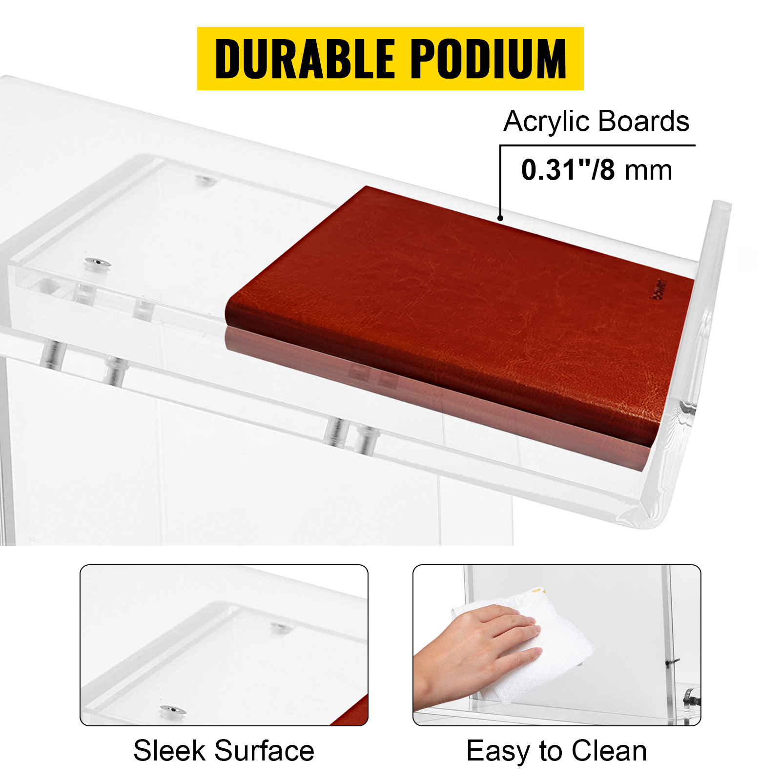 VEVOR Acrylic Podium 45" Tall Plexiglass Podium 26.8"x15" Table Acrylic ...