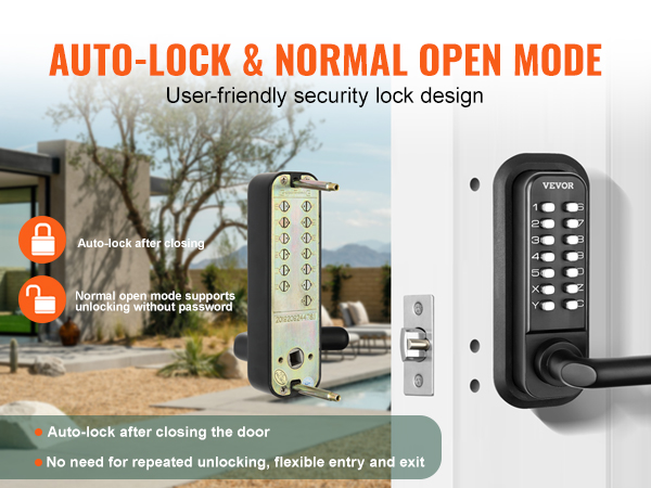VEVOR Mechanical Keyless Entry Door Lock, 14 Digit Keypad, Double-sided ...