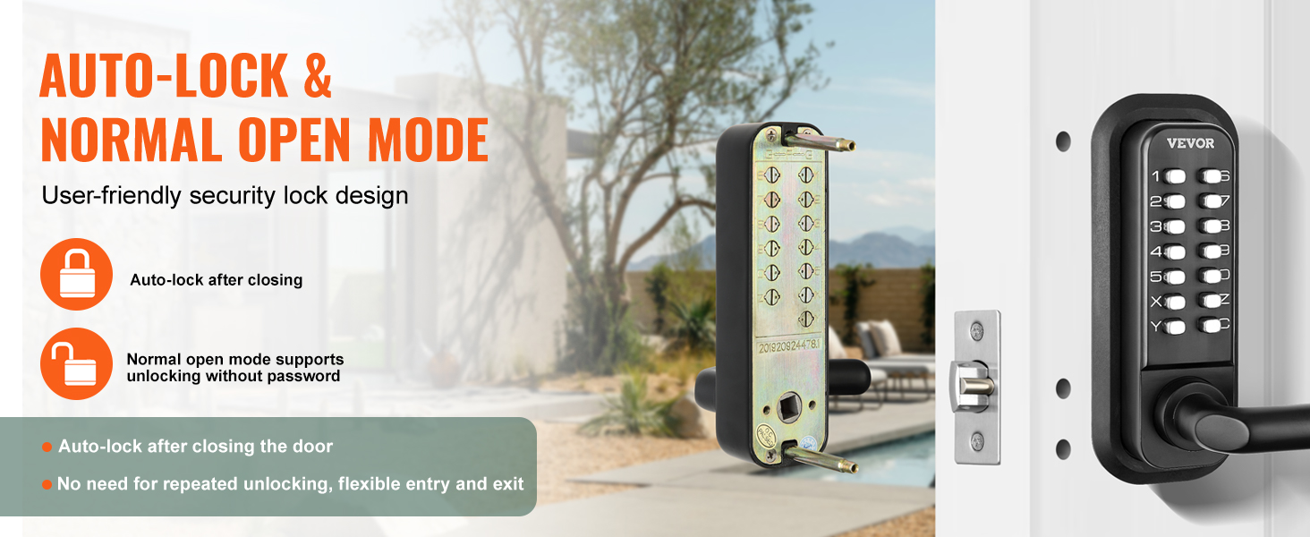VEVOR Mechanical Keyless Entry Door Lock, 14 Digit Keypad, Double-sided ...