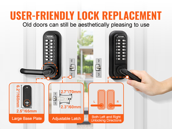 VEVOR Mechanical Keyless Entry Door Lock, 14 Digit Keypad, Double-sided ...