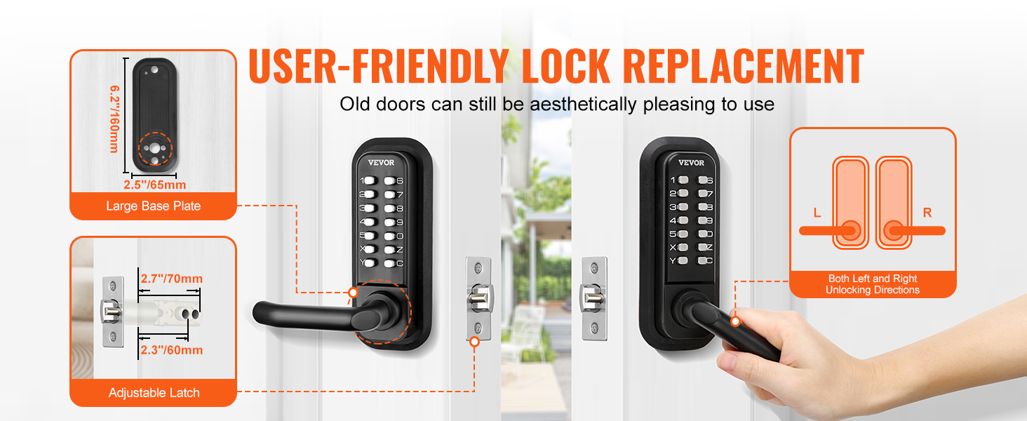 VEVOR Mechanical Keyless Entry Door Lock, 14 Digit Keypad, Double-sided ...