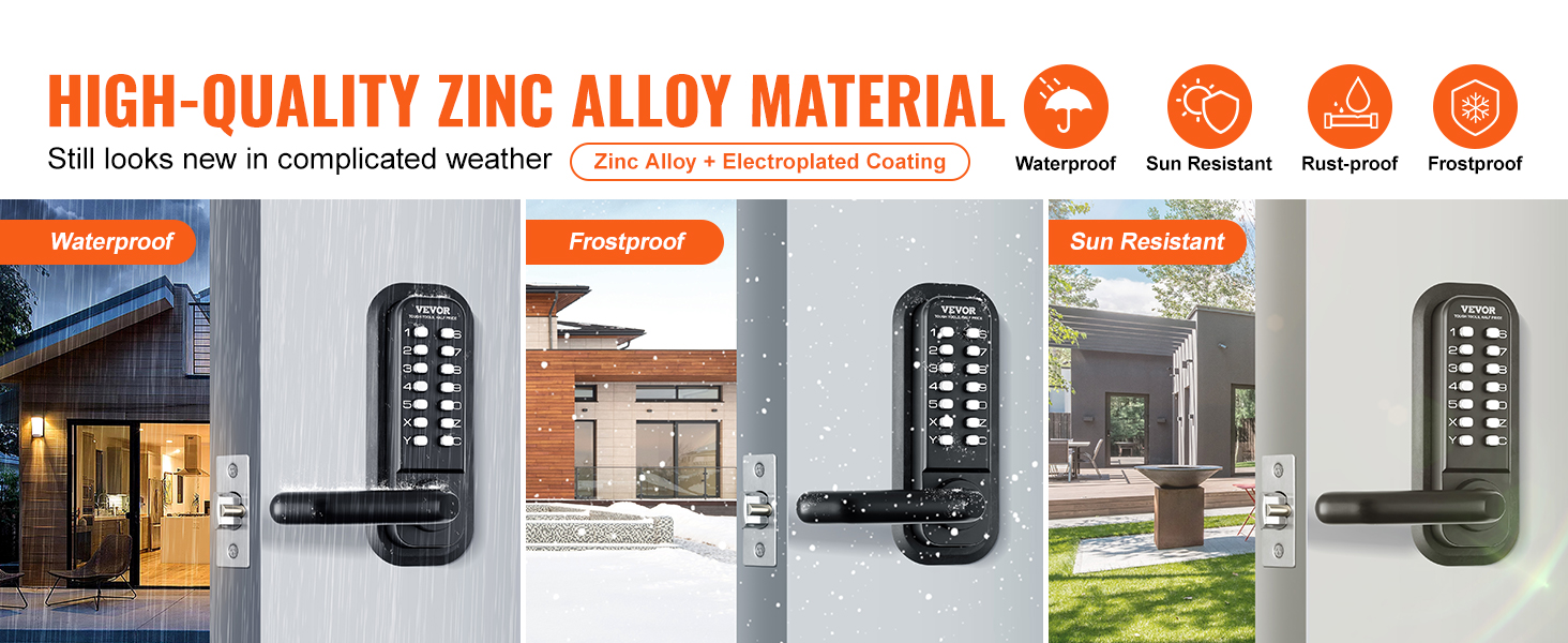 VEVOR Mechanical Keyless Entry Door Lock, 14 Digit Keypad, Double-sided ...