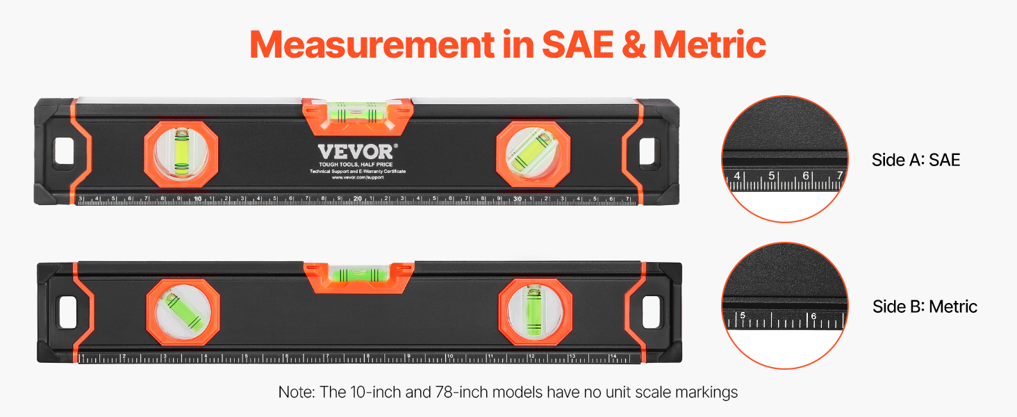 VEVOR 4-Piece Torpedo Level, 48/24/16/10 Inch Box Levels Set ...