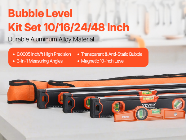 VEVOR 4-Piece Torpedo Level, 48/24/16/10 Inch Box Levels Set ...