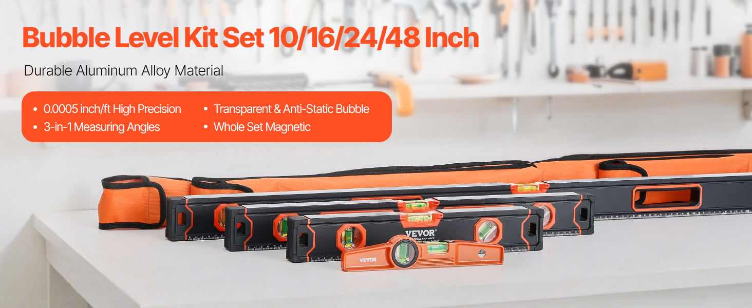 VEVOR 4-Piece Torpedo Level, 48/24/16/10 Inch All Magnetic Levels Set ...