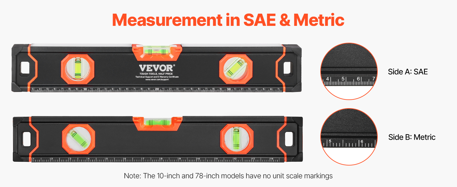 VEVOR 6-Piece Torpedo Level, 78/48/32/24/16/10 Inch Box Levels Set ...