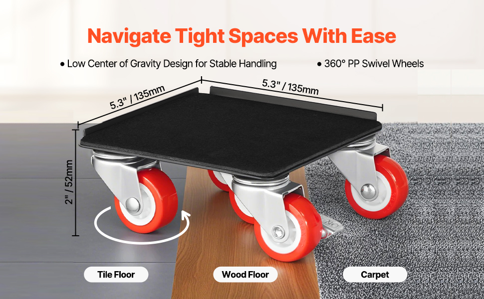 VEVOR Furniture Dolly Heavy Duty Furniture Mover with 5 Wheels 1200 lbs ...