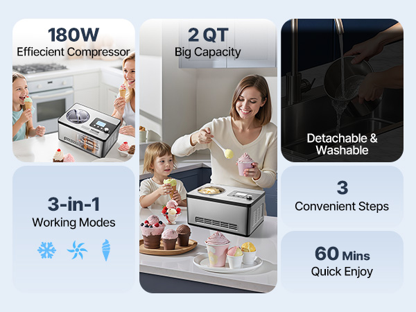 VEVOR Automatic Ice Cream Maker with Built-in Compressor, 2 Quart No ...