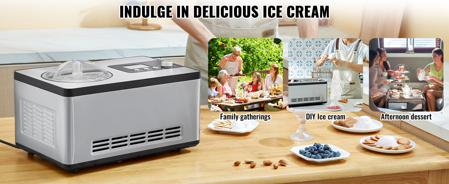 VEVOR Automatic Ice Cream Maker with Built-in Compressor, 2 Quart No ...