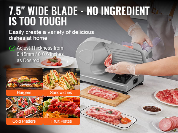 VEVOR Meat Slicer, 180W Electric Deli Food Slicer with 7.5" SUS420 ...