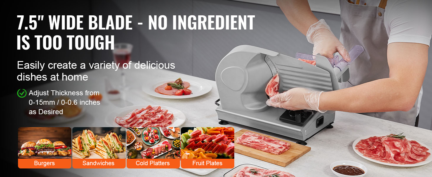 VEVOR Meat Slicer, 180W Electric Deli Food Slicer with 7.5" SUS420 ...