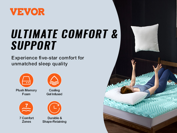 VEVOR Mattress Topper Soft Memory Foam Cooling Gel Infusion Queen Size ...