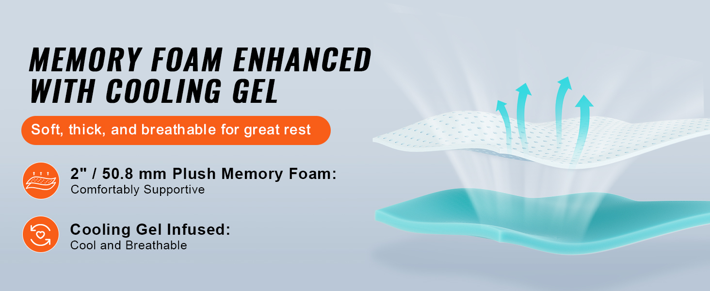 VEVOR Mattress Topper Soft Memory Foam Cooling Gel Infusion Queen Size ...