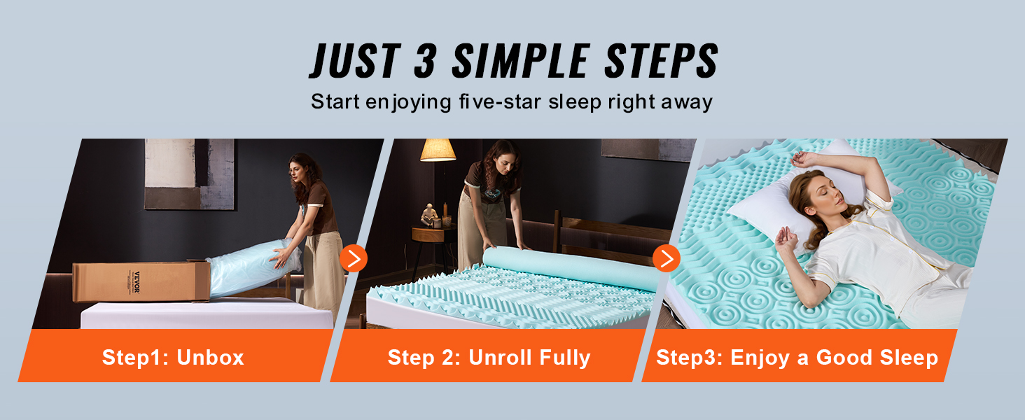 VEVOR Mattress Topper Soft Memory Foam Cooling Gel Infusion Queen Size ...