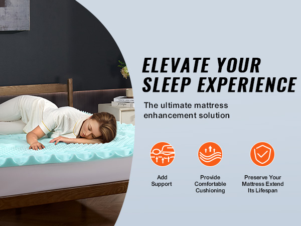 VEVOR Mattress Topper Soft Memory Foam Cooling Gel Infusion Queen Size ...