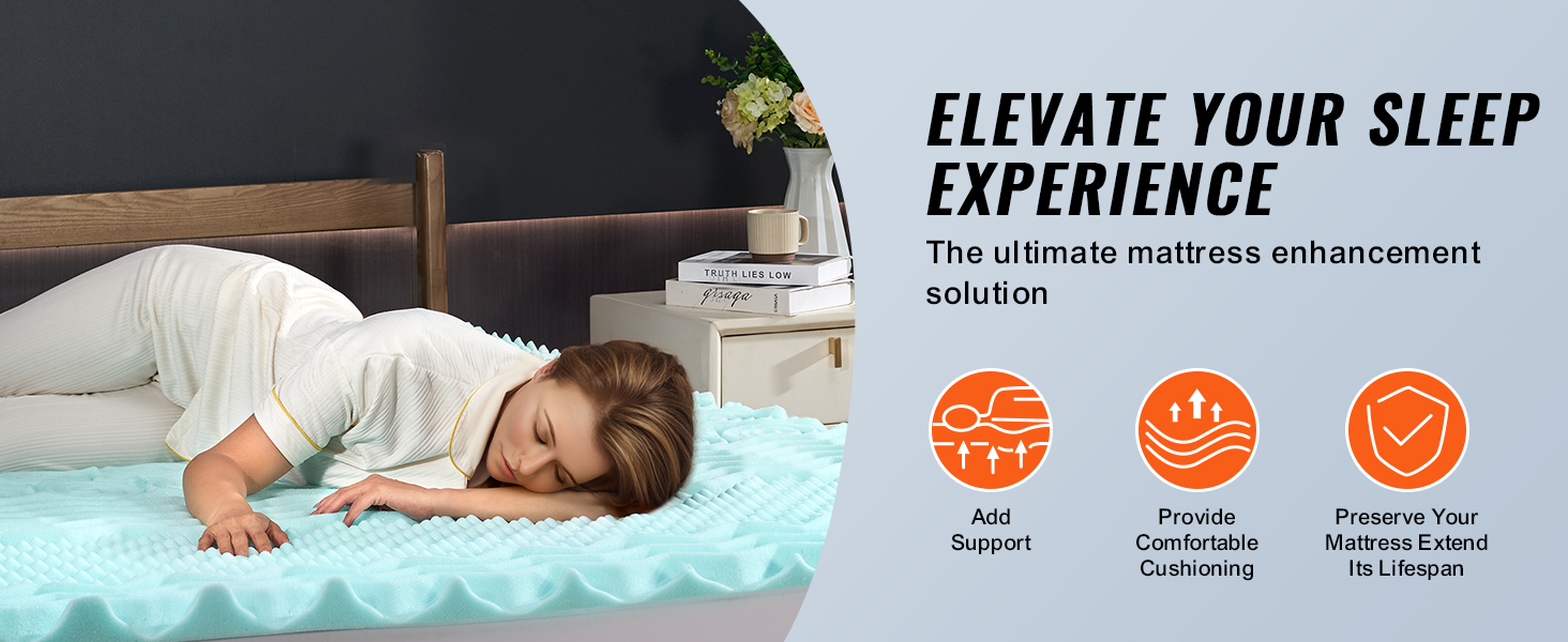 VEVOR Mattress Topper Soft Memory Foam Cooling Gel Infusion Queen Size ...