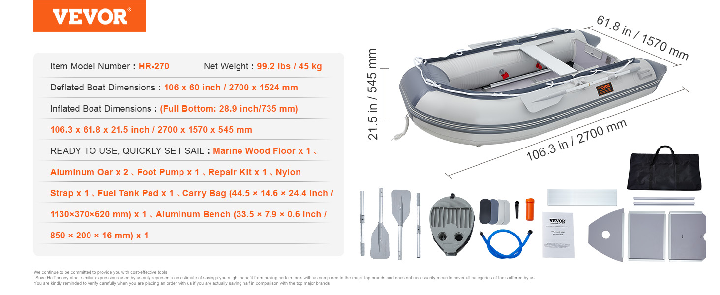 VEVOR Inflatable Dinghy Boat, 4-Person Transom Sport Tender Boat, with ...