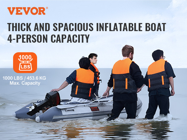 VEVOR Inflatable Dinghy Boat, 4-Person Transom Sport Tender Boat, with ...