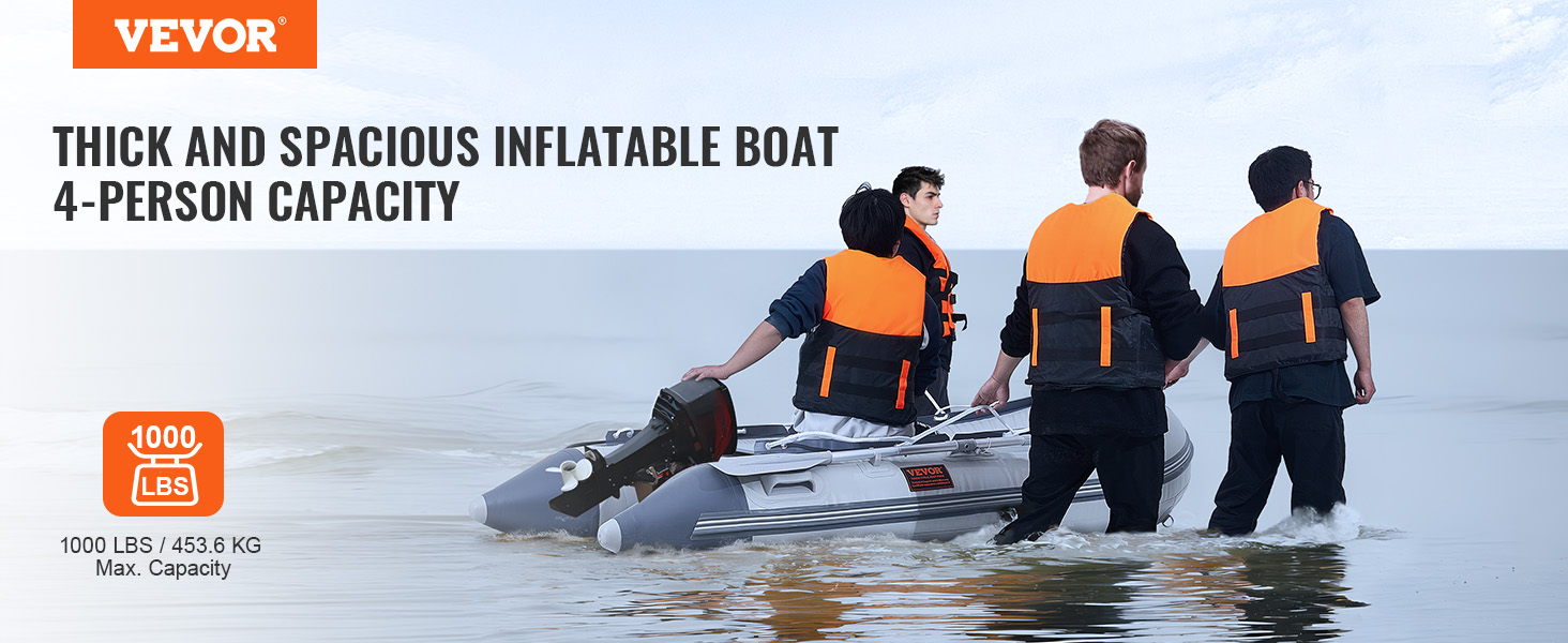 VEVOR Inflatable Dinghy Boat, 4-Person Transom Sport Tender Boat, with ...