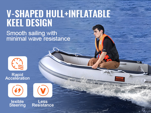 VEVOR Inflatable Dinghy Boat, 4-Person Transom Sport Tender Boat, with ...