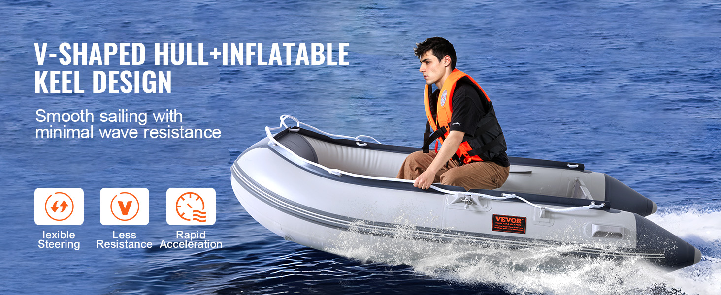 VEVOR Inflatable Dinghy Boat, 4-Person Transom Sport Tender Boat, with ...