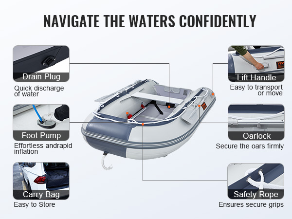 VEVOR Inflatable Dinghy Boat, 4-Person Transom Sport Tender Boat, with ...
