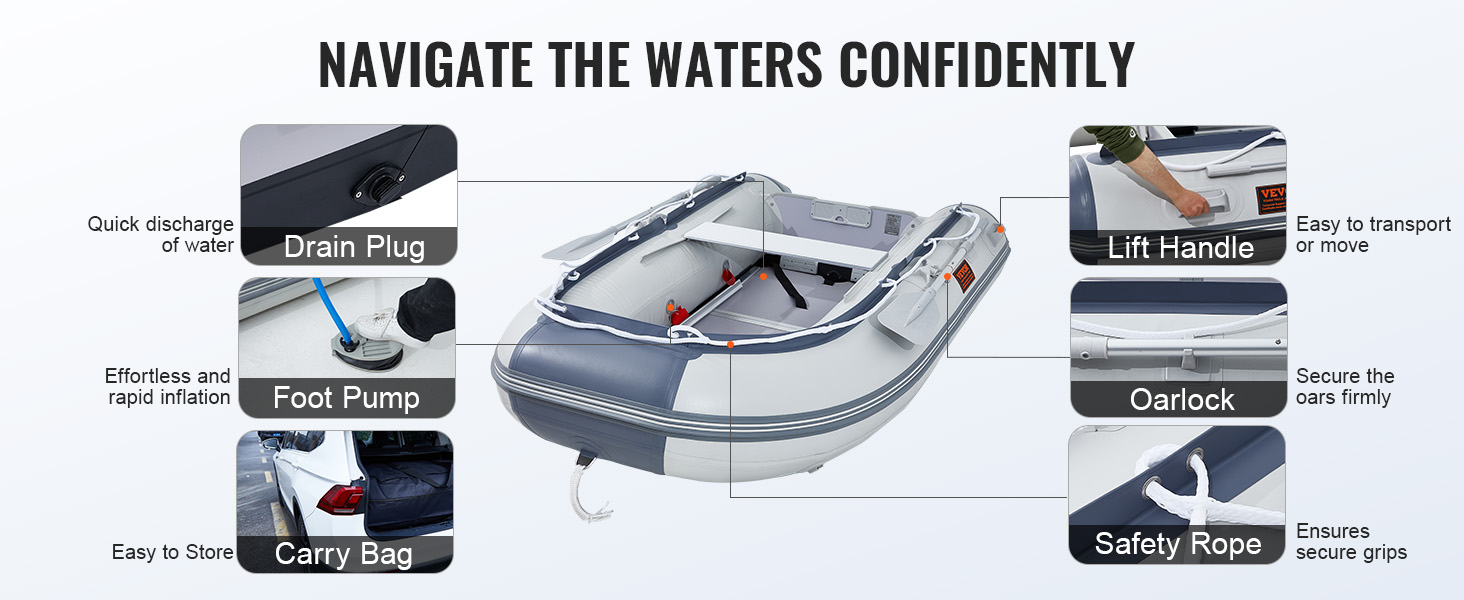 VEVOR Inflatable Dinghy Boat, 4-Person Transom Sport Tender Boat, with ...