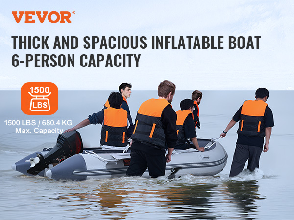 VEVOR Inflatable Dinghy Boat, 6-Person Transom Sport Tender Boat, with ...