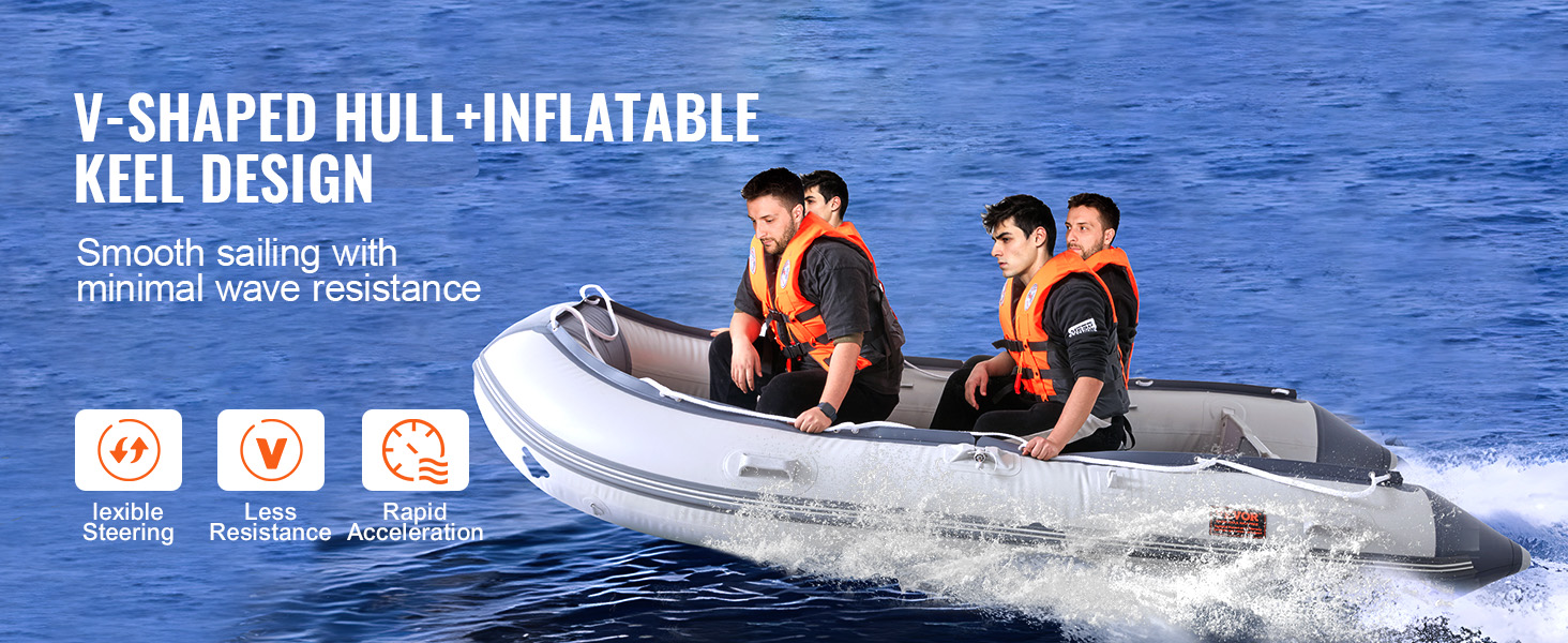 VEVOR Inflatable Dinghy Boat, 6-Person Transom Sport Tender Boat, with ...