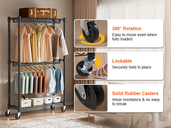 VEVOR Heavy Duty Clothes Rack, Double Hanging Rods Clothing Garment ...