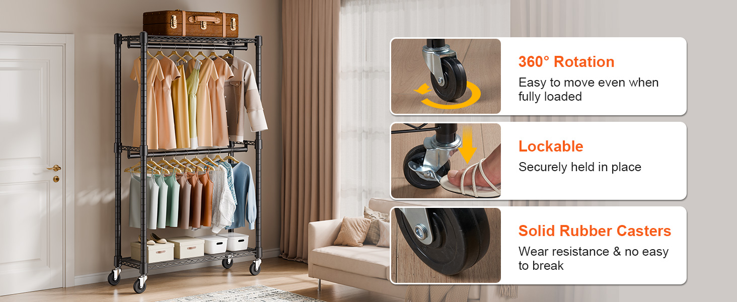 VEVOR Heavy Duty Clothes Rack, Double Hanging Rods Clothing Garment ...