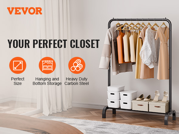 VEVOR Clothes Rack, Heavy Duty Clothing Garment Rack with Hanging Rod ...