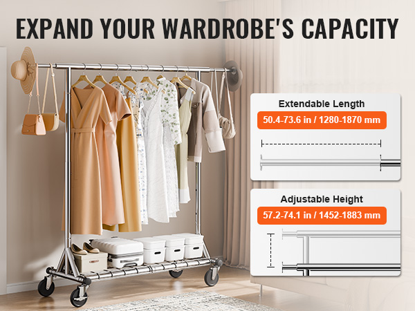 VEVOR Clothes Rack with Wheels, Heavy Duty Clothing Garment Rack ...