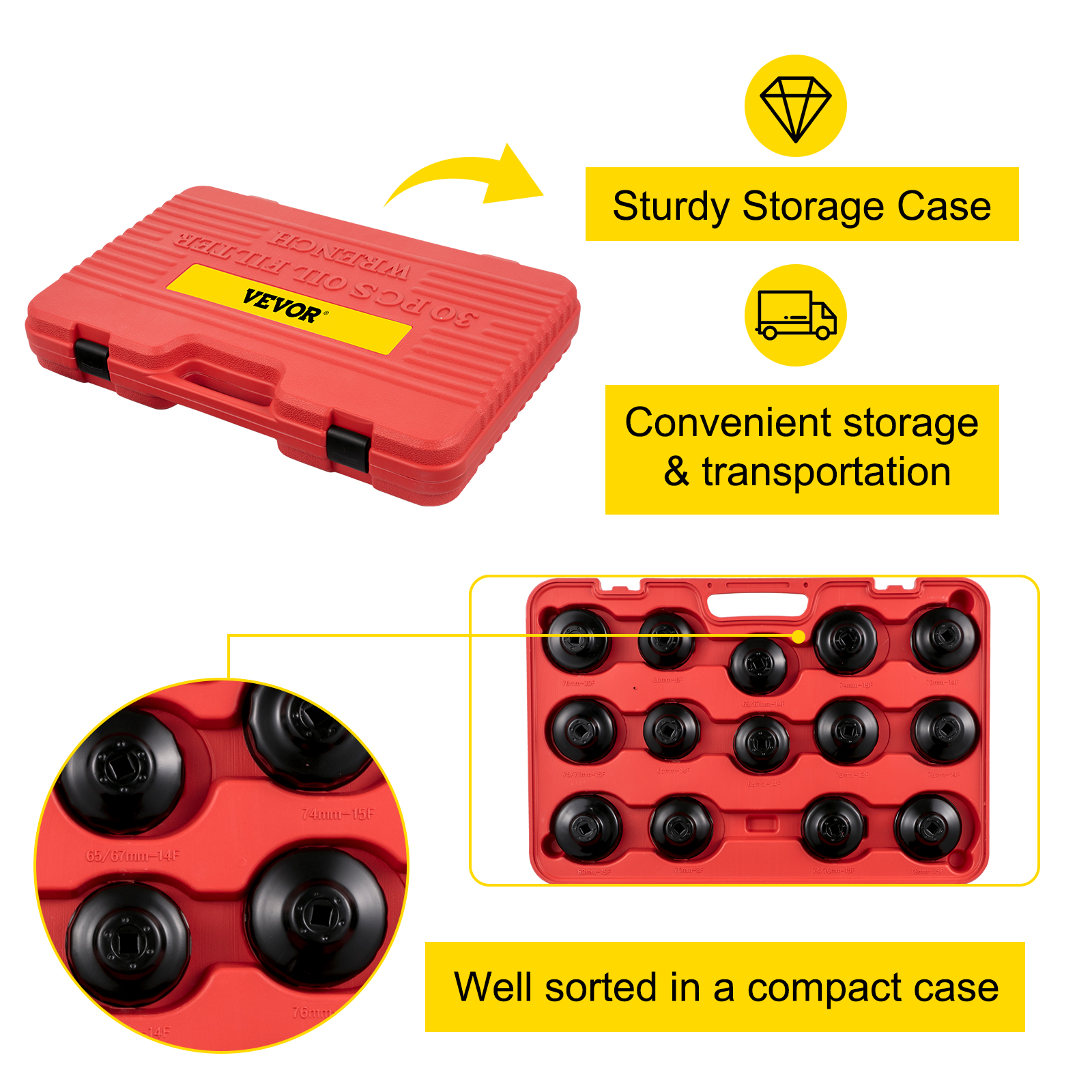 VEVOR Oil Filter Socket Set Cup Socket Tool Set 7 PCS Oil Filter Cap ...