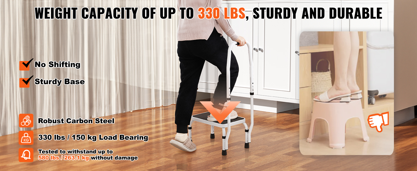 VEVOR Step Stool Ladder 3 Adjustable Height with Handle Max Load 150KG ...