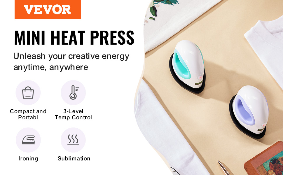 VEVOR Mini Heat Press Machine Small Portable Heat Transfer Machine ...