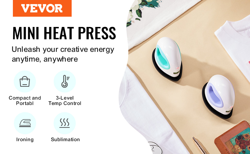 VEVOR Mini Heat Press Machine Small Portable Heat Transfer Machine ...